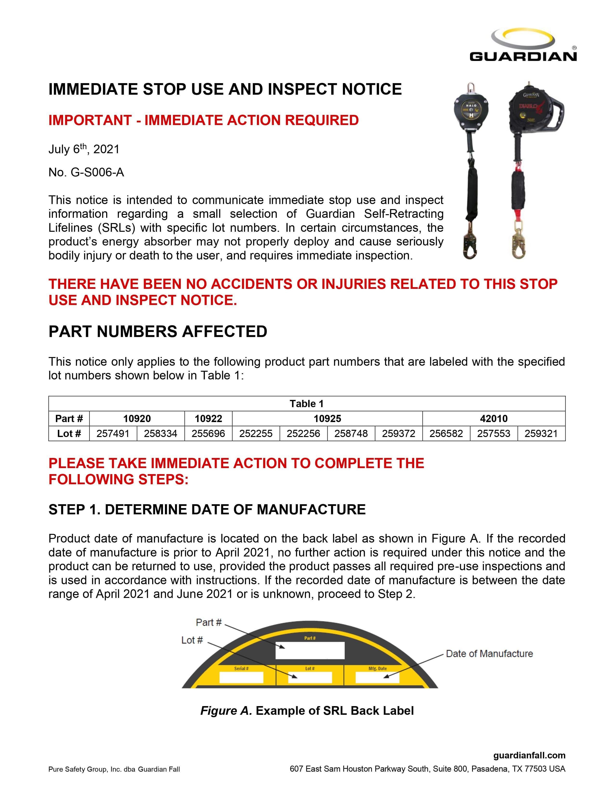 Stop Use And Inspect Notice - Halo & Diablo Cable SRL-LE – Immediate ...